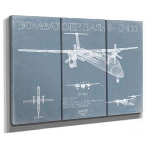 Bombardier Dash 8 Q400 Aircraft Blueprint Wall Art - Original Aviation ...