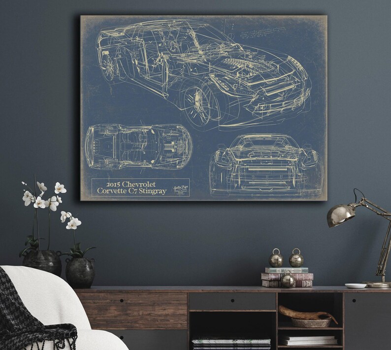 2015 Corvette C7 Stingray Blueprint Art: Framed Canvas Print - Etsy