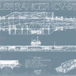 USS Ranger (CV-61) Blueprint Wall Art - Original Carrier Print - Etsy
