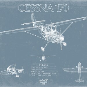 Cessna 170 Aircraft Blueprint Wall Art - Original Airplane Print - Etsy