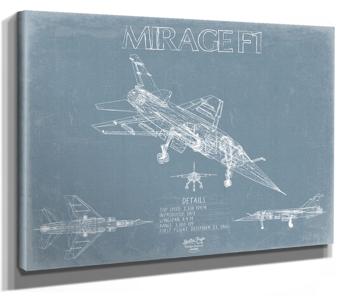 Dassault Mirage F1 Aircraft Blueprint Wall Art - Original Fighter Plane ...