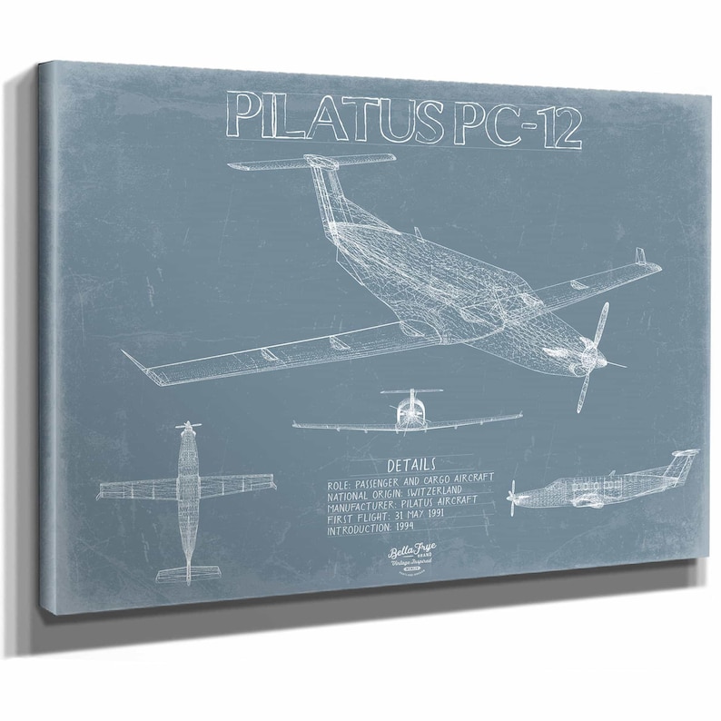 Pilatus PC-12 Aircraft Blueprint Wall Art - Original Aviation Plane ...