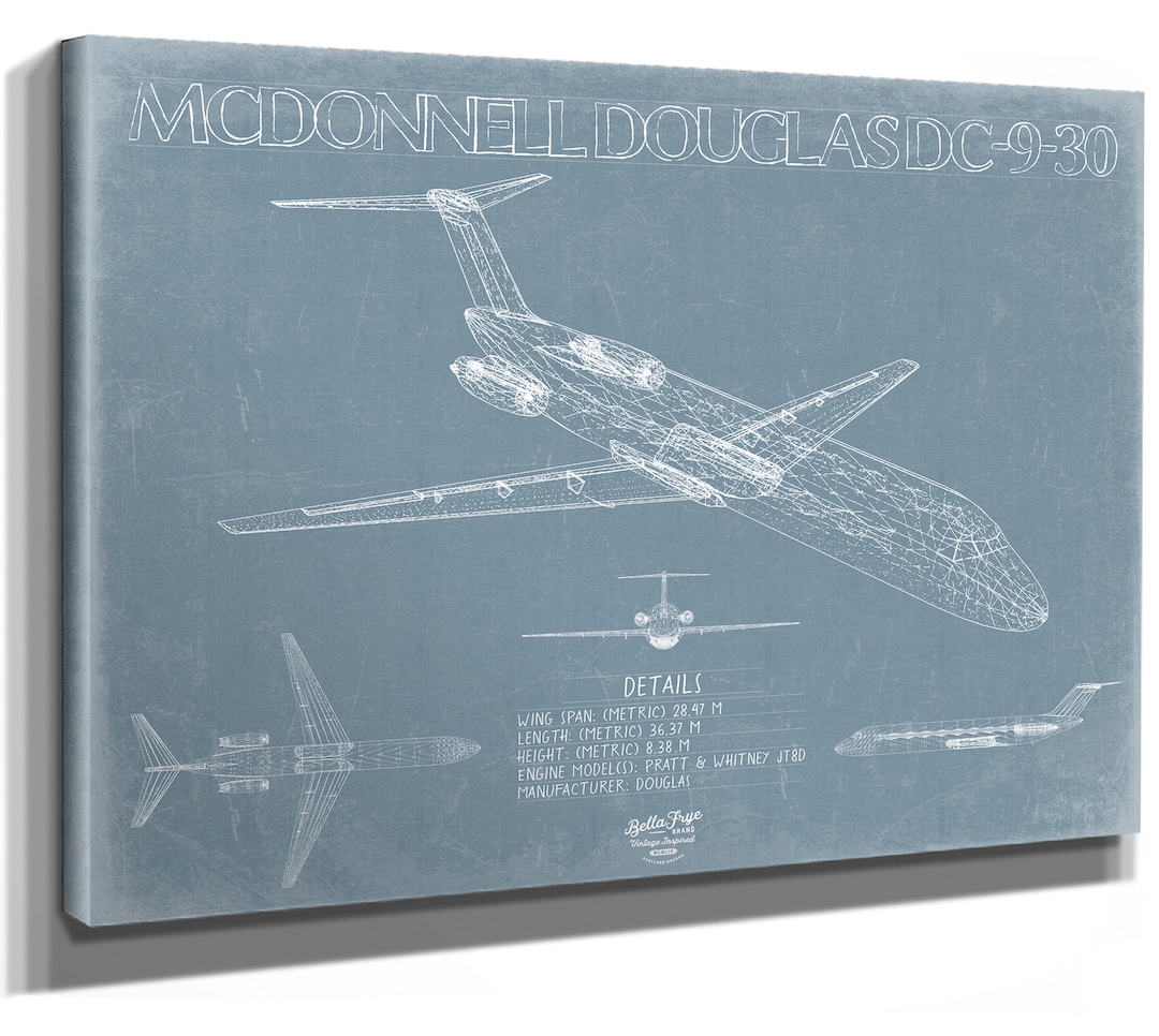 Mcdonnell Douglas DC-9-30 Aircraft Blueprint Wall Art - Original ...