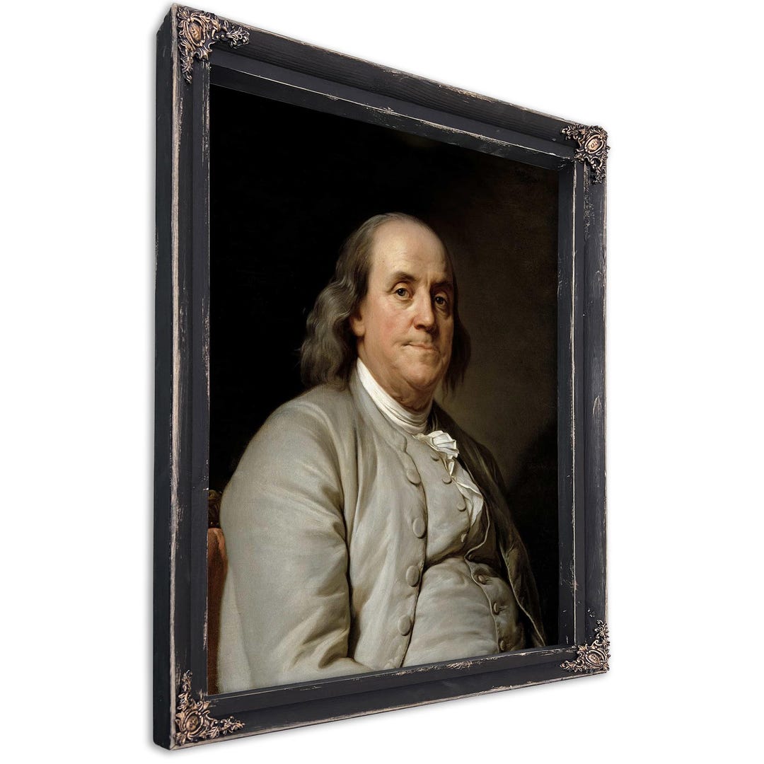 Benjamin Franklin Portrait: Vintage Historical Art Print, Ornate Frame ...