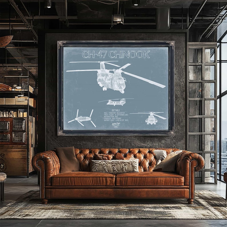 Boeing CH-47 Chinook Helicopter Blueprint Wall Art - Original Aviation ...