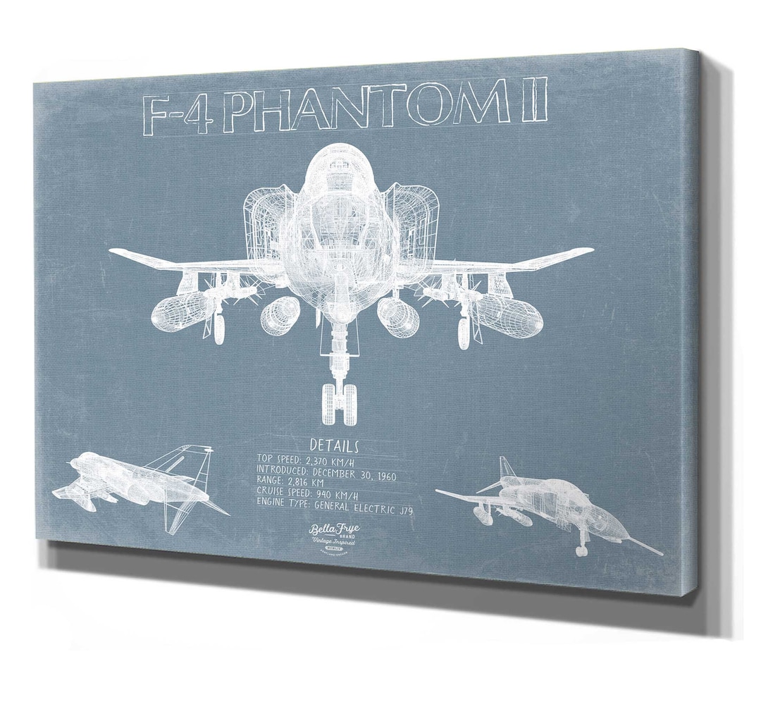 F-4 Phantom II Aircraft Blueprint Wall Art - Original Fighter Plane ...