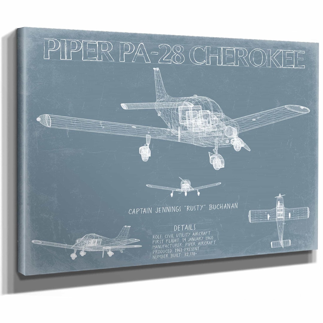 Piper PA-28 Cherokee Aircraft Blueprint Wall Art - Original Airplane ...