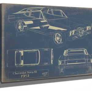 Vintage 1972 Chevrolet Nova SS Car Model Print, Gifts for Him, Original ...
