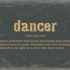Dancer Word Definition Wall Art - Gift for Dancer Dictionary Artwork - Etsy