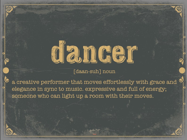 Dancer Word Definition Wall Art Gift for Dancer Dictionary - Etsy