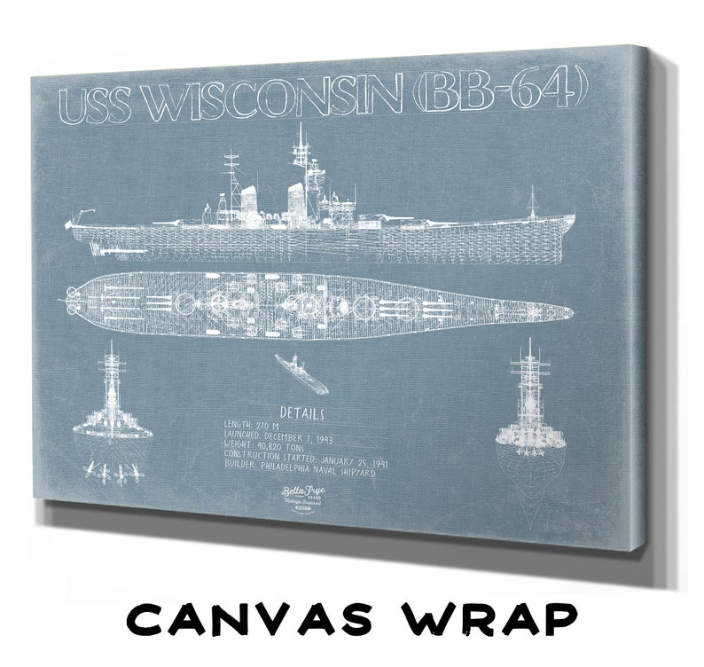 USS Wisconsin BB-64 Blueprint Wall Art Original Battleship - Etsy