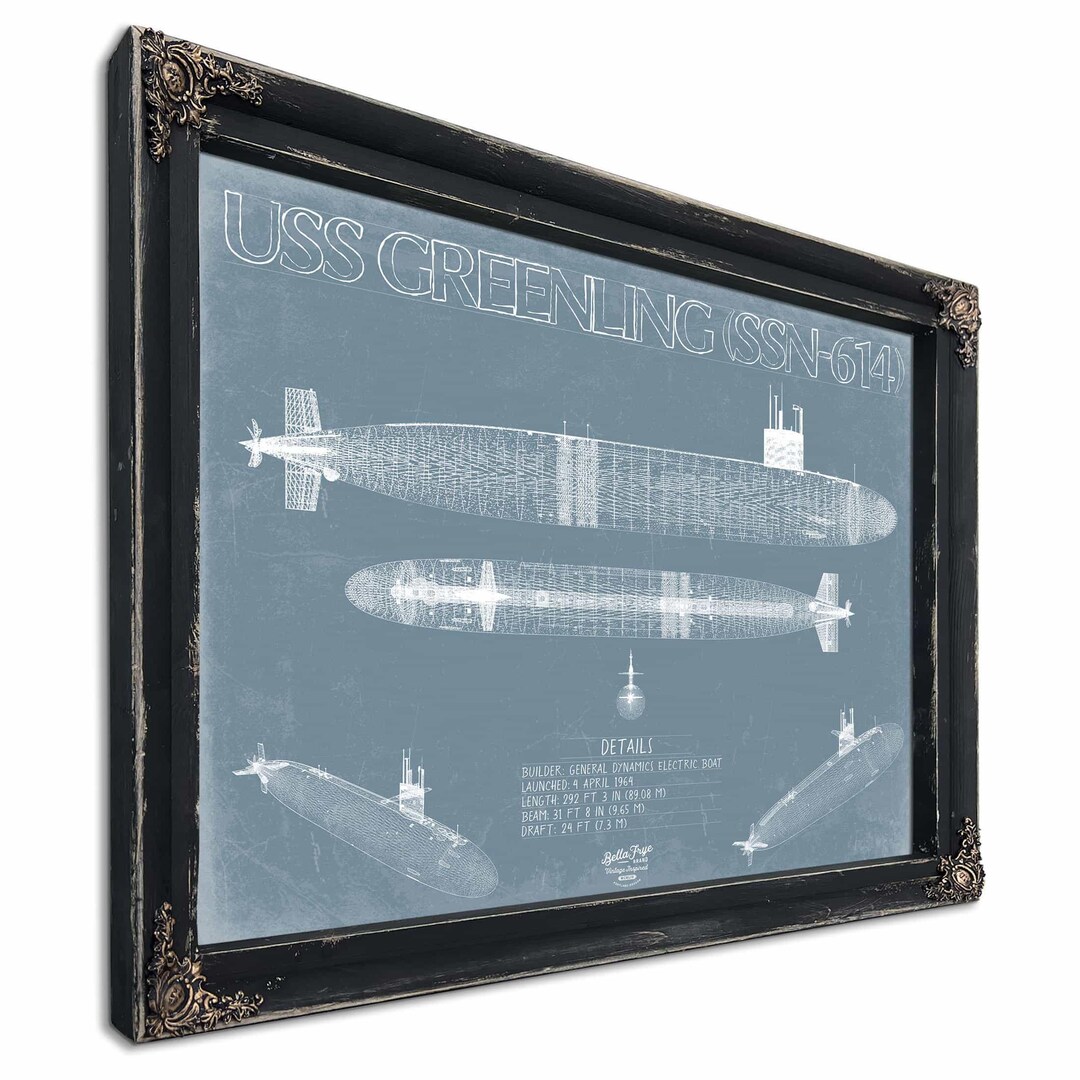 USS Greenling (SSN-614) Blueprint Wall Art - Original Submarine Print ...