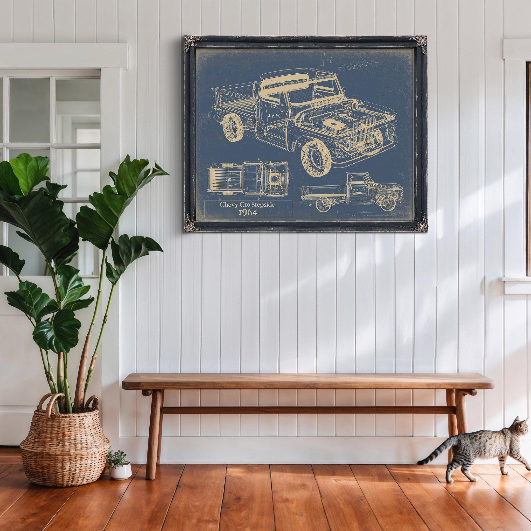 Vintage 1964 Stepside C10 Pickup Car Model Print, Original Blueprint ...