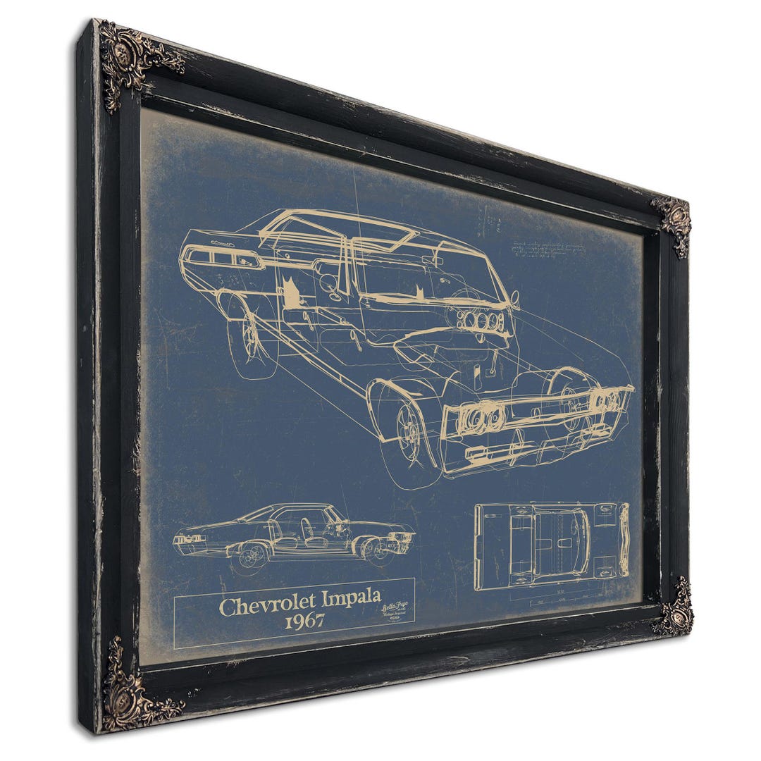 Vintage 1967 Chevrolet Impala Car Model Print, Original Blueprint ...