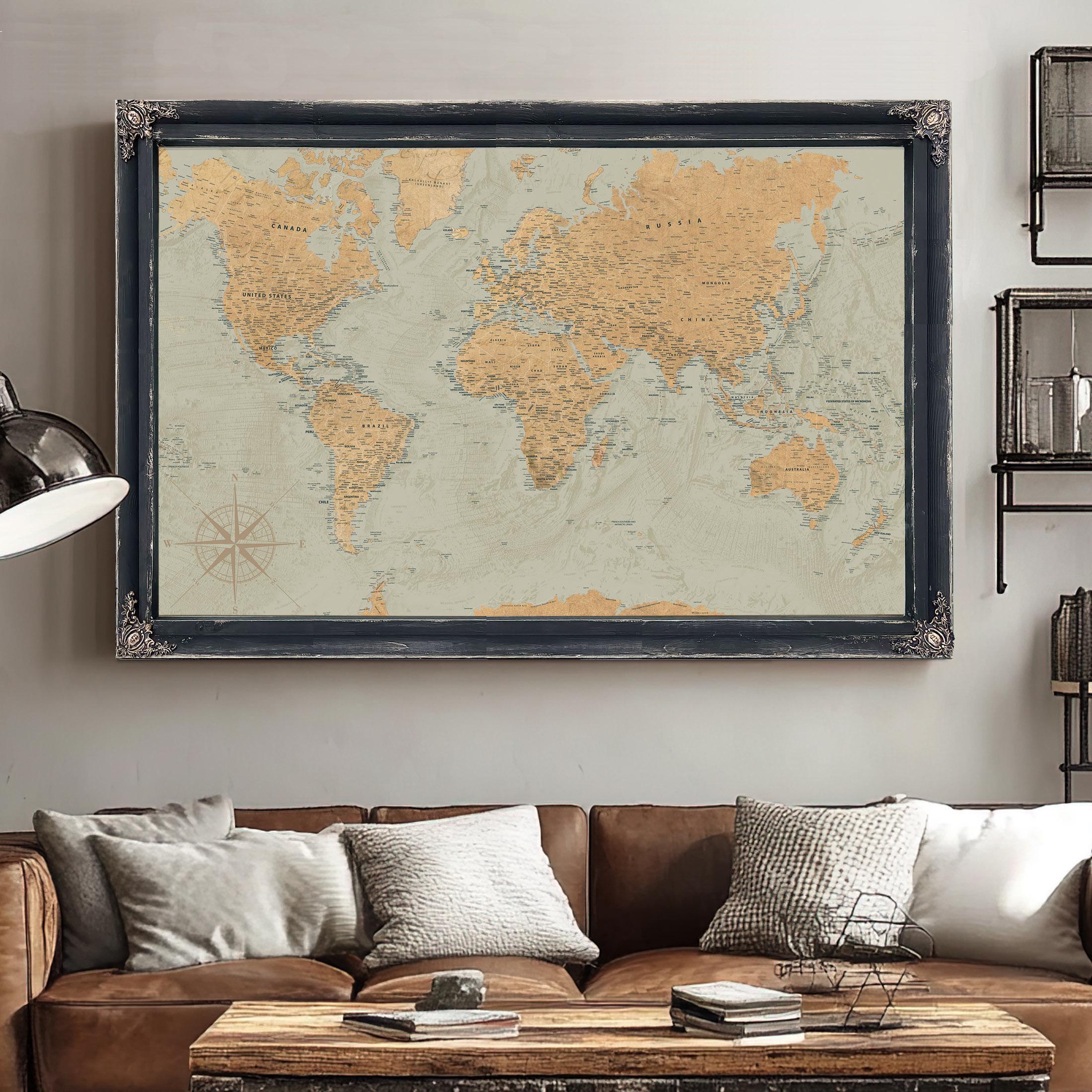 World Map Push Pin Travel Art: Personalized Canvas or Framed - Etsy