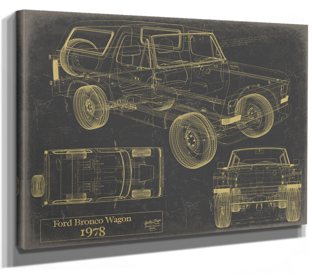 Vintage 1978 Ford Bronco Wagon Car Model Mancave Blueprint Art - Etsy