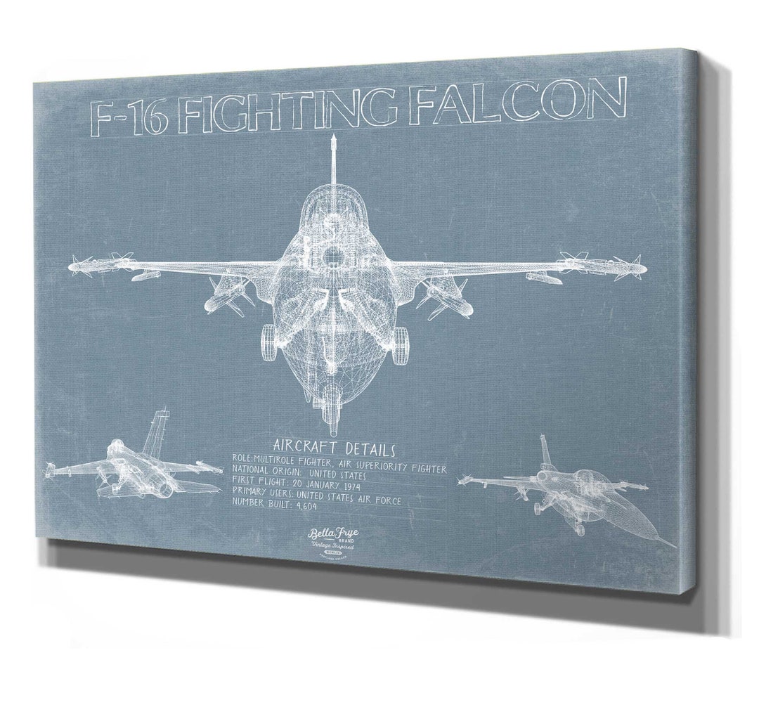 F-16 Aircraft Blueprint Wall Art - Original Fighter Plane Print - Etsy