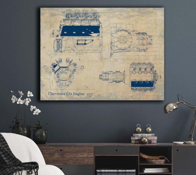 Vintage Chevrolet LS1 Engine Print, Original Blueprint Canvas - Etsy