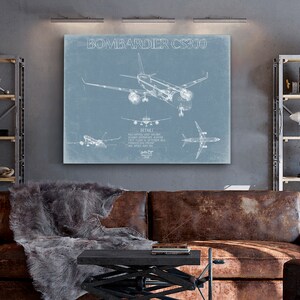 Bombardier CS300 Aircraft Blueprint Wall Art Original Aviation Plane ...