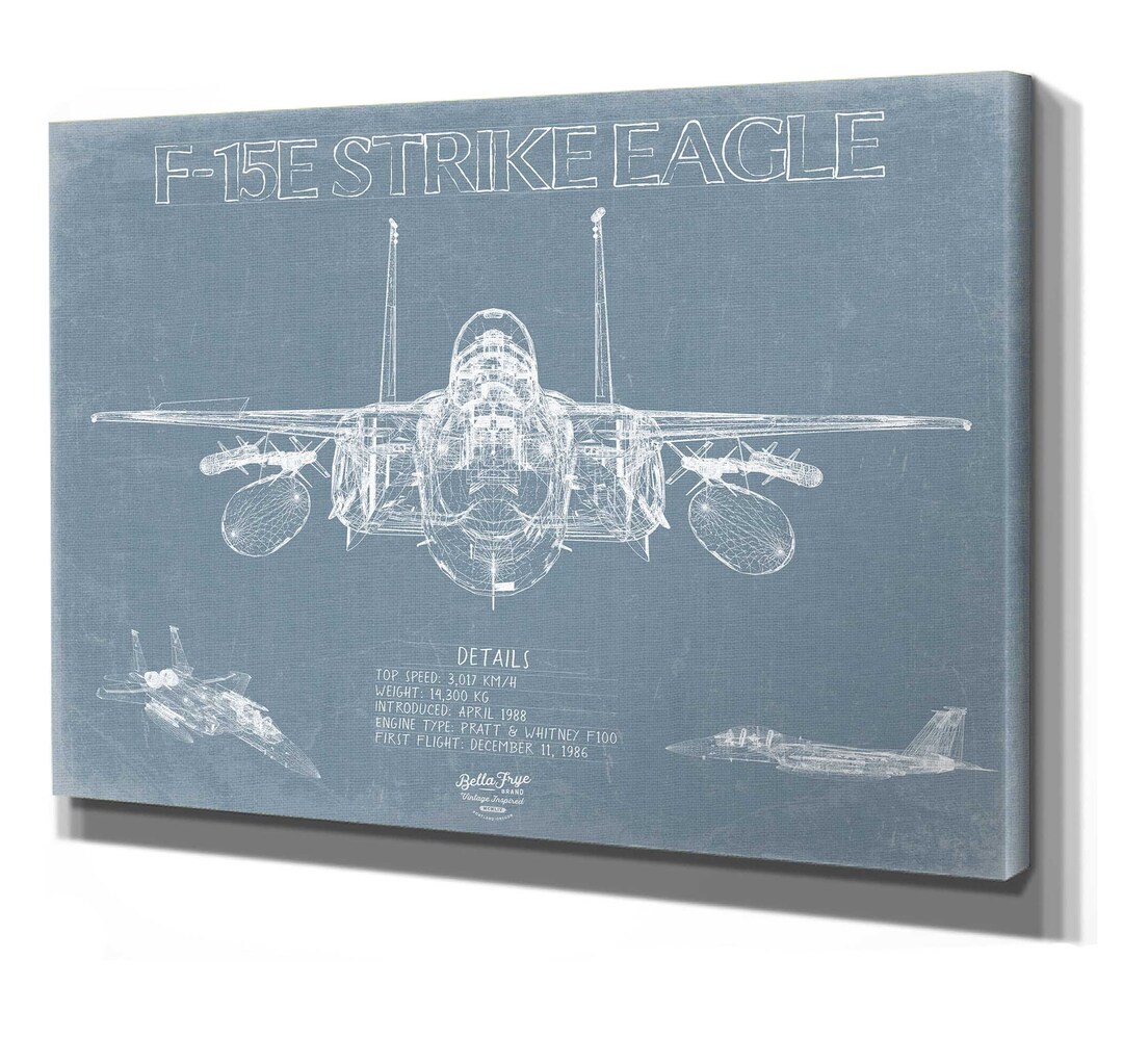 F-15E Strike Eagle Aircraft Blueprint Wall Art - Original Fighter Plane ...