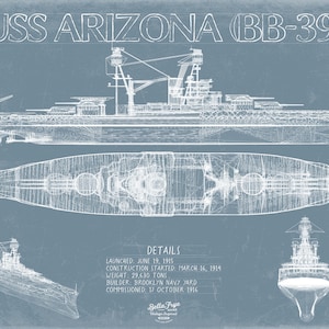 USS Arizona BB-39 - Blueprint Wall Art - Original Battleship Print - Etsy