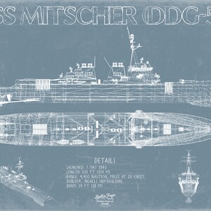 USS Mitscher (DDG-57) Blueprint Wall Art - Original Destroyer Print - Etsy