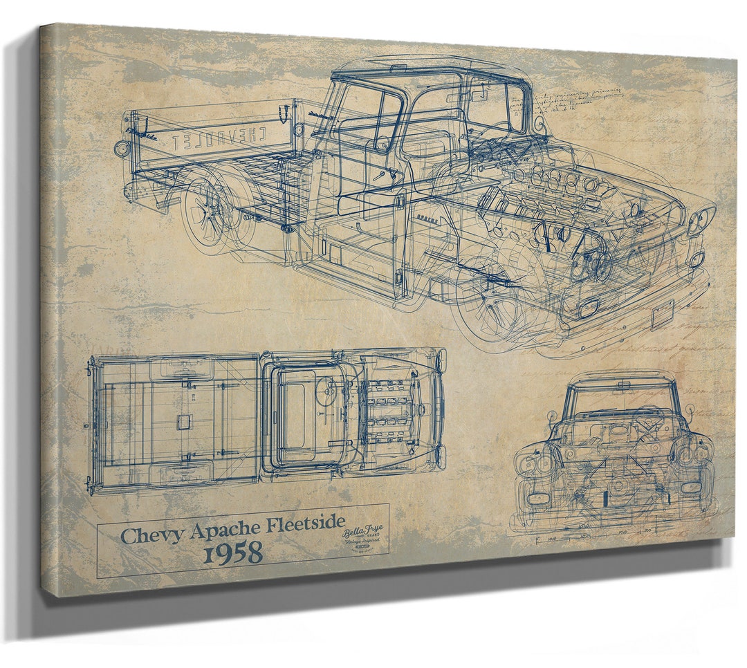 Vintage 1958 Chevrolet Apache Fleetside Car Blueprint - Gifts for ...