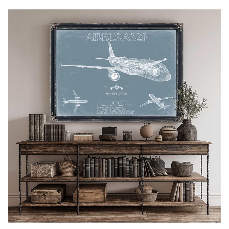 Airbus A320 Aircraft Blueprint Wall Art - Original Aviation Plane Print ...