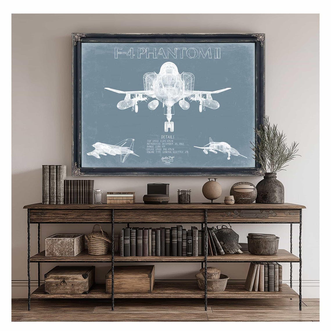 F-4 Phantom II Aircraft Blueprint Wall Art - Original Fighter Plane ...