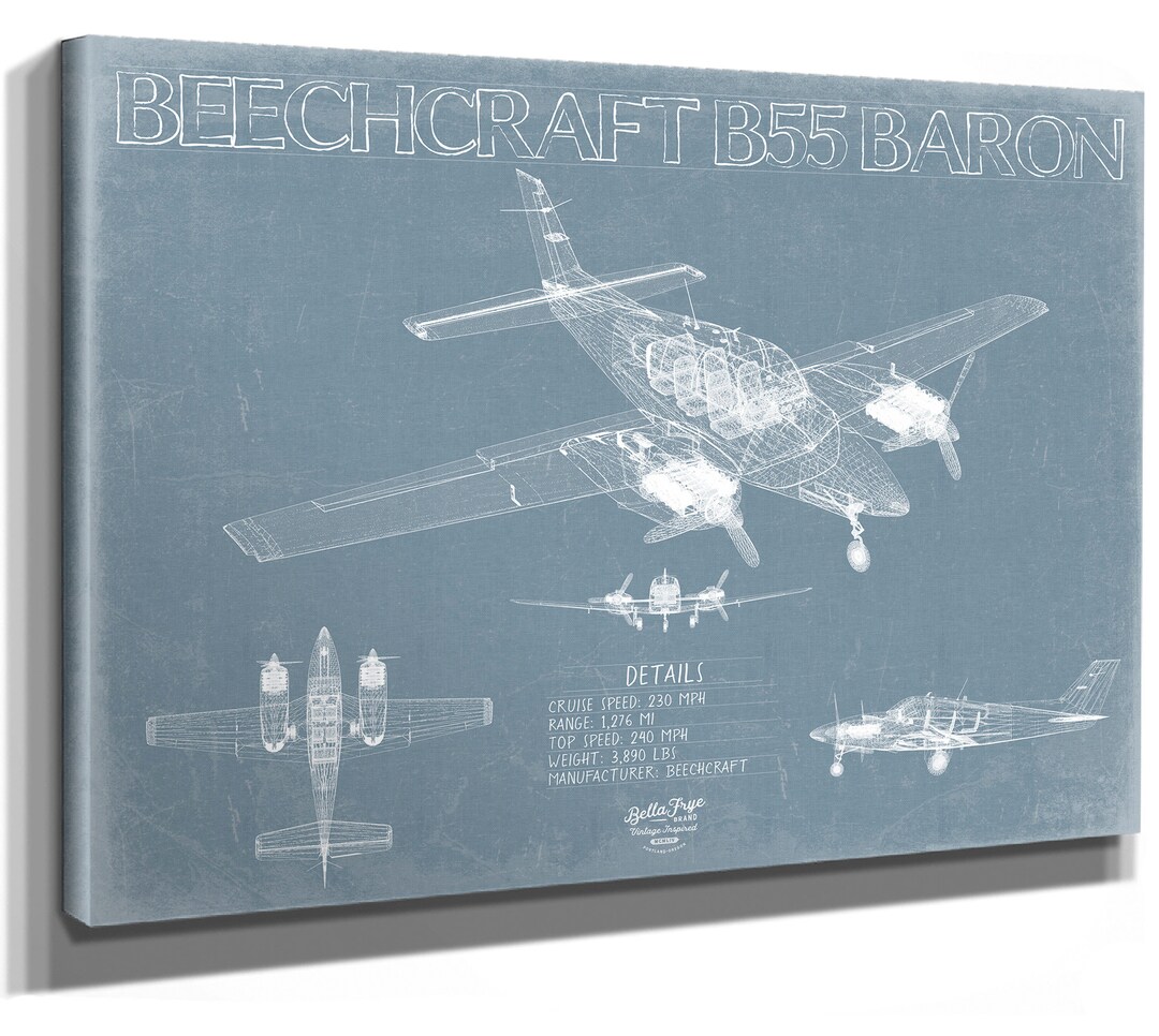 Beechcraft B55 Baron V03 Aircraft Blueprint Wall Art - Original ...