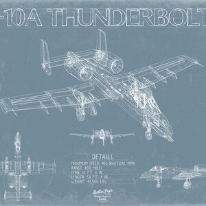 A-10A Thunderbolt II Aircraft Blueprint Wall Art - Original Aviation ...