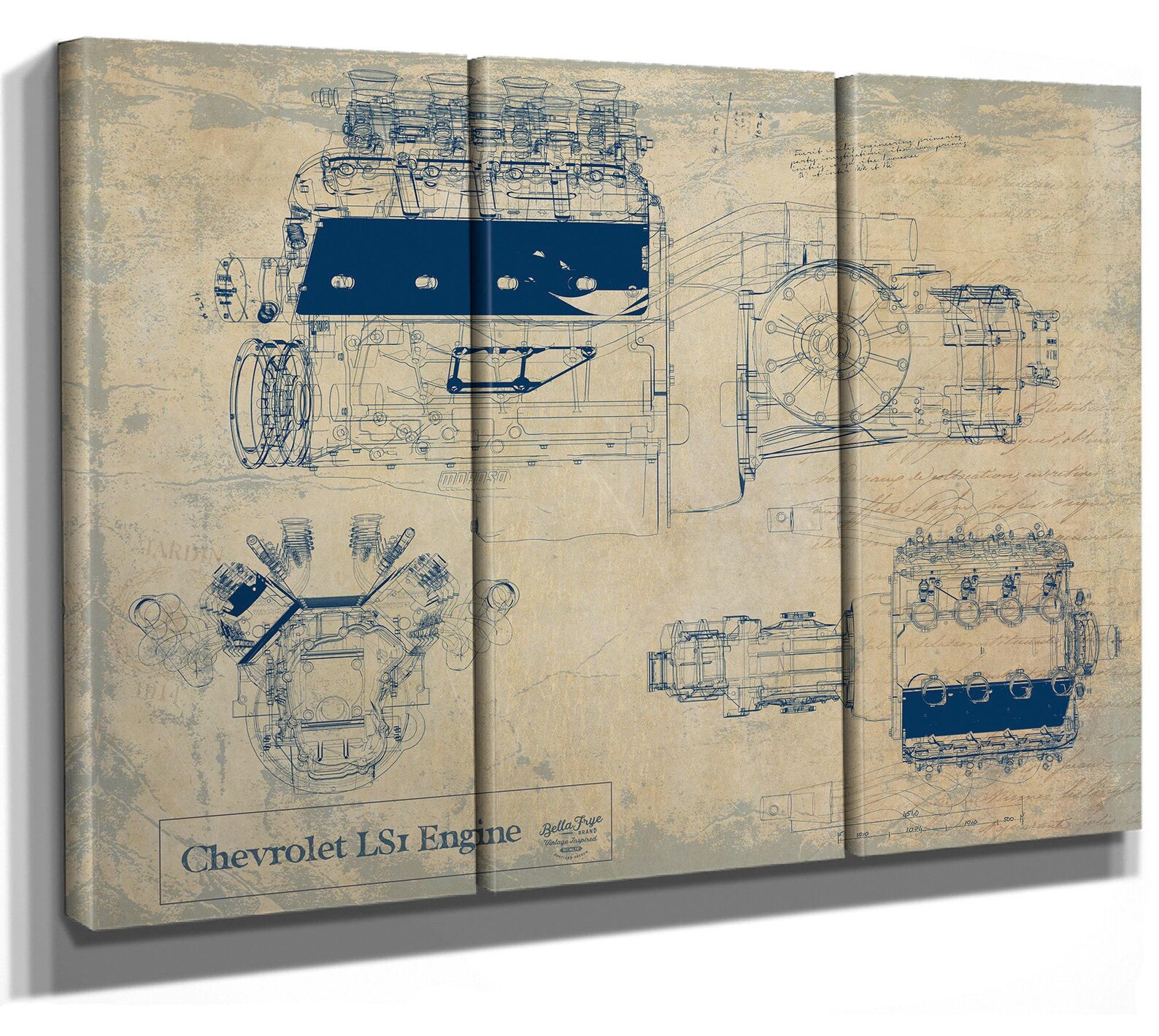 Vintage Chevrolet LS1 Engine Print, Original Blueprint Canvas - Etsy