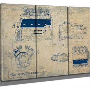 Vintage Chevrolet LS1 Engine Print, Original Blueprint Canvas - Etsy
