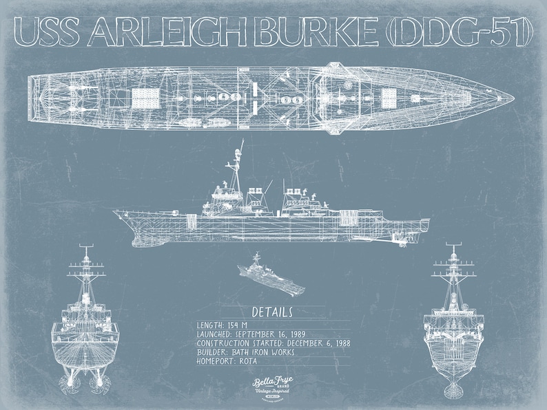 USS Arleigh Burke DDG-51 Blueprint Wall Art Original - Etsy