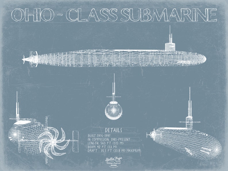 Ohio Class Submarine Blueprint Wall Art Original Submarine - Etsy