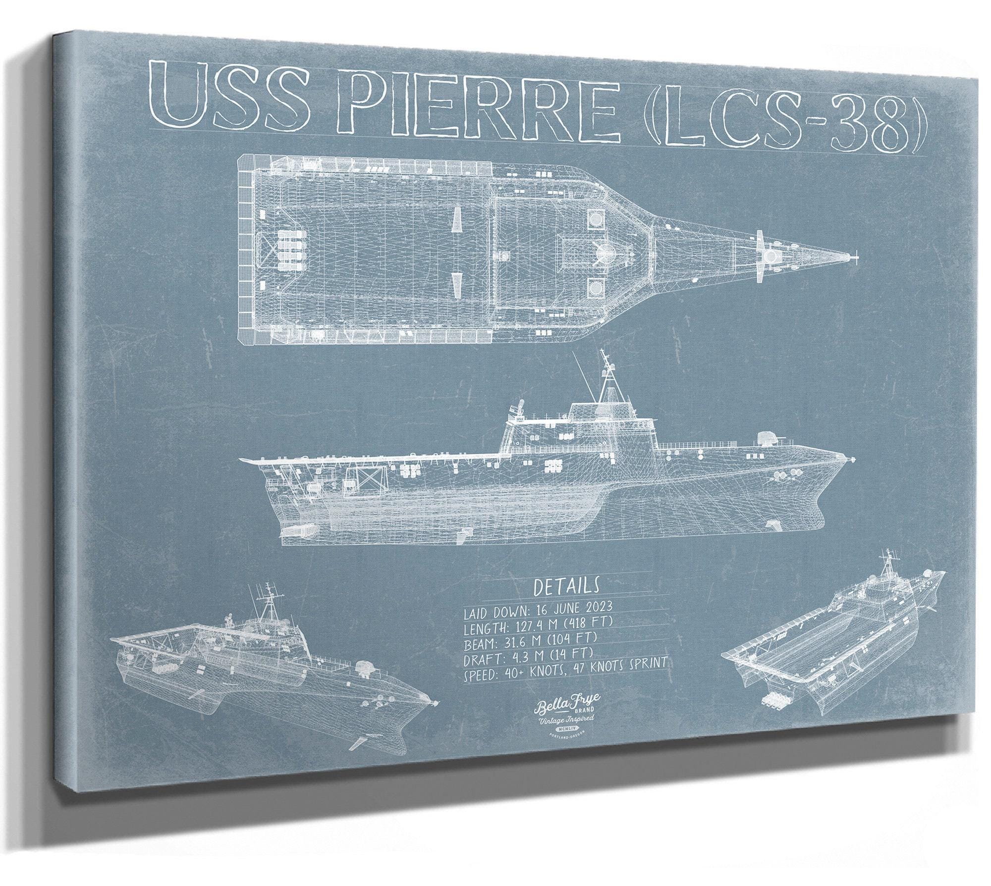 USS Pierre (LCS-38) Blueprint Wall Art - Original Littoral Combat Ship ...