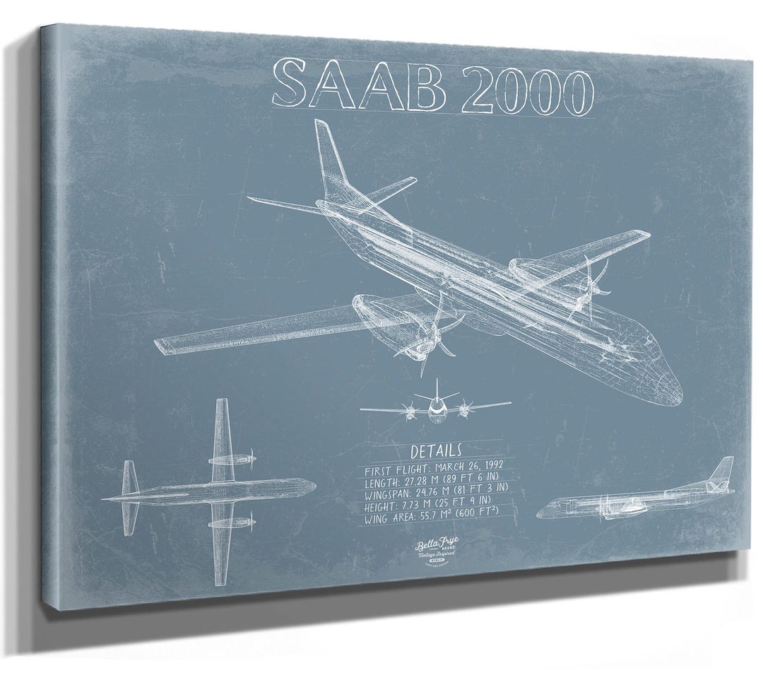 Saab 2000 Aircraft Blueprint Wall Art - Original Plane Print - Etsy
