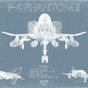F-4 Phantom II Aircraft Blueprint Wall Art - Original Fighter Plane ...