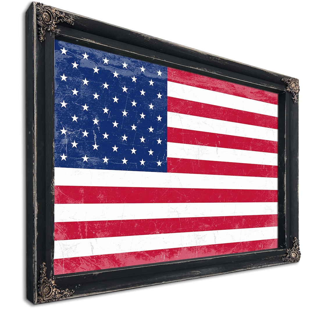 USA Flag – Weathered Vintage Style American Flag Wall Art – Ornate ...