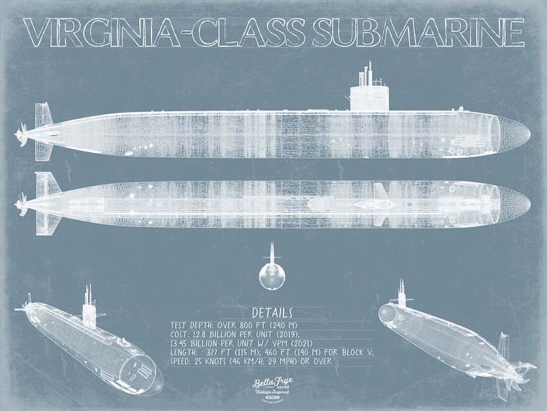 Virginia-class Submarine Blueprint Wall Art Original - Etsy