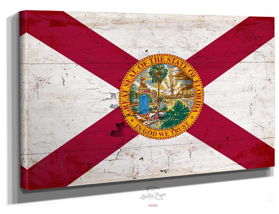 Vintage Florida Flag Wall Art - Rustic Wood Look on Canvas Print - Etsy