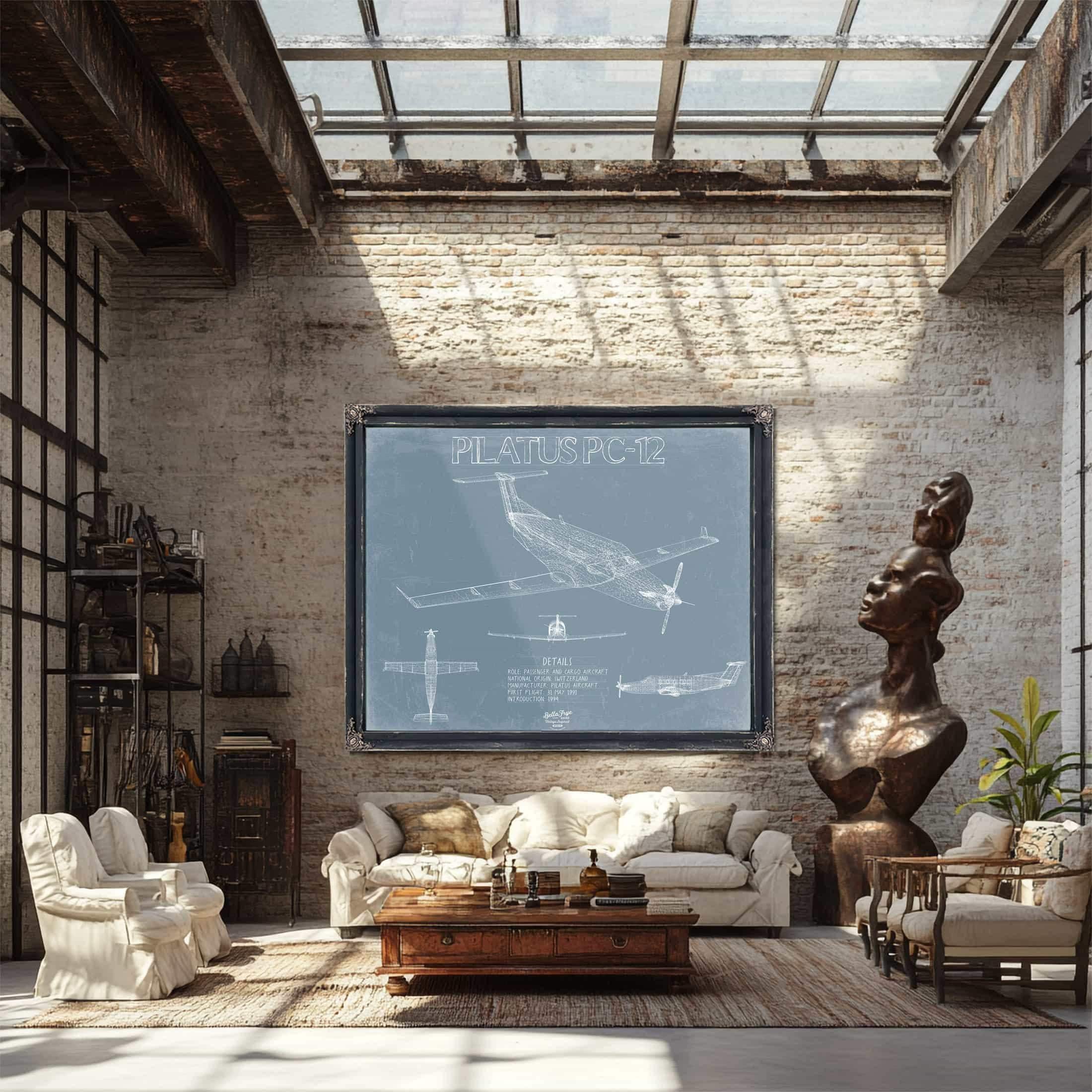 Pilatus PC-12 Aircraft Blueprint Wall Art - Original Aviation Plane ...
