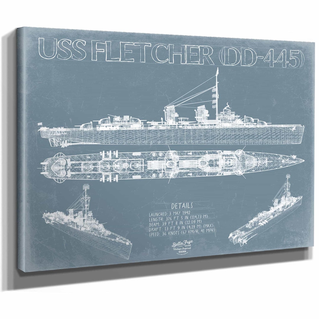 USS Fletcher (DD-445) Blueprint Wall Art - Original Destroyer Print - Etsy