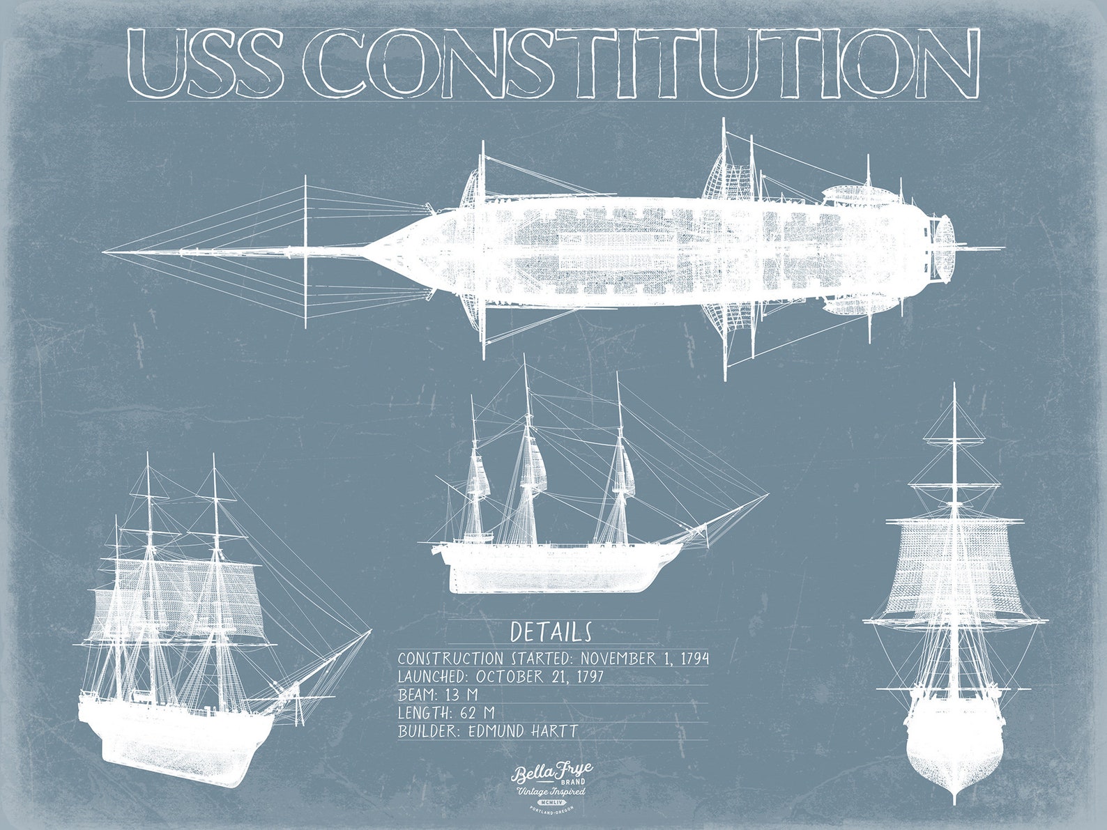 USS Constitution old Ironsides Blueprint Wall Art Original - Etsy