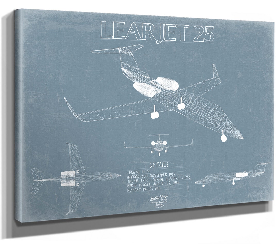 Learjet 25 Aircraft Blueprint Wall Art Original Airplane Print - Etsy