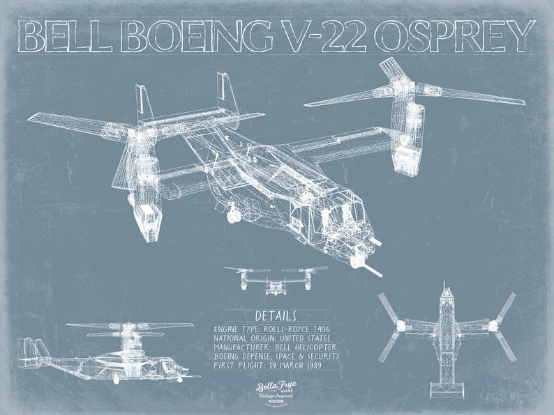 Bell Boeing V-22 Osprey Aircraft Blueprint Wall Art Original - Etsy