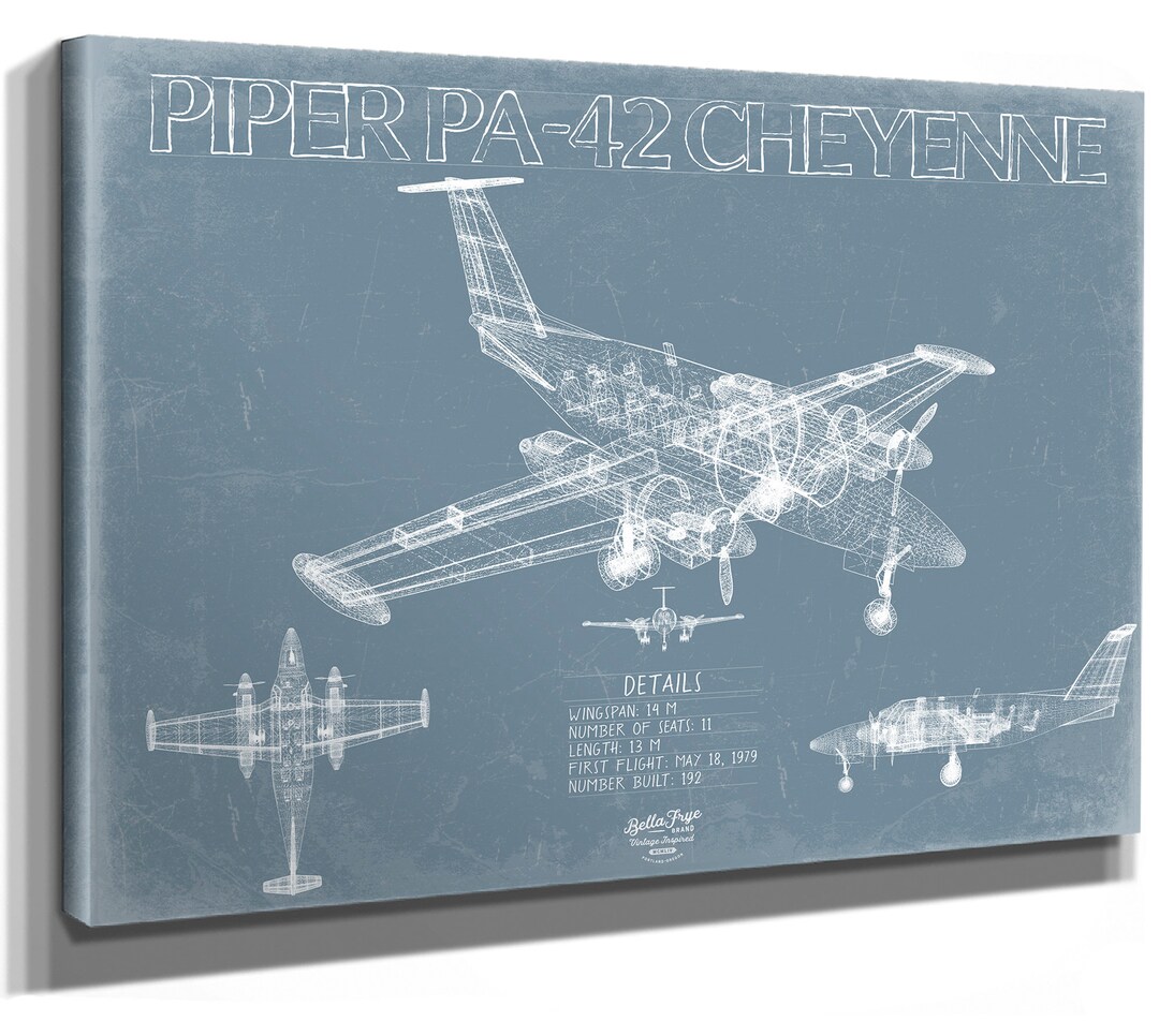 Piper PA-42 Cheyenne Aircraft Blueprint Wall Art - Original Airplane ...