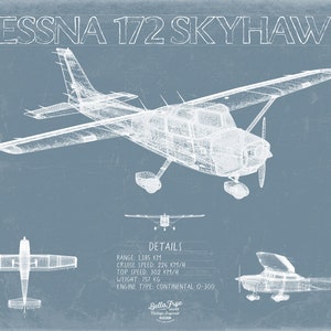 Cessna 172 Skyhawk Aircraft Blueprint Wall Art - Original Airplane ...