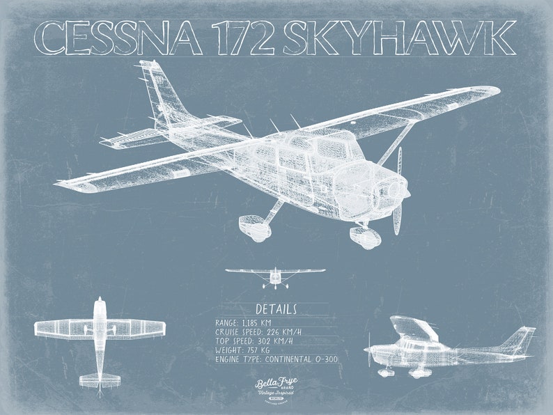 Cessna 172 Skyhawk Aircraft Blueprint Wall Art Original - Etsy