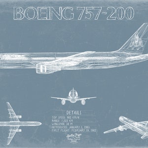 Boeing 757 200 Aircraft Blueprint Wall Art - Original Aviation Plane ...